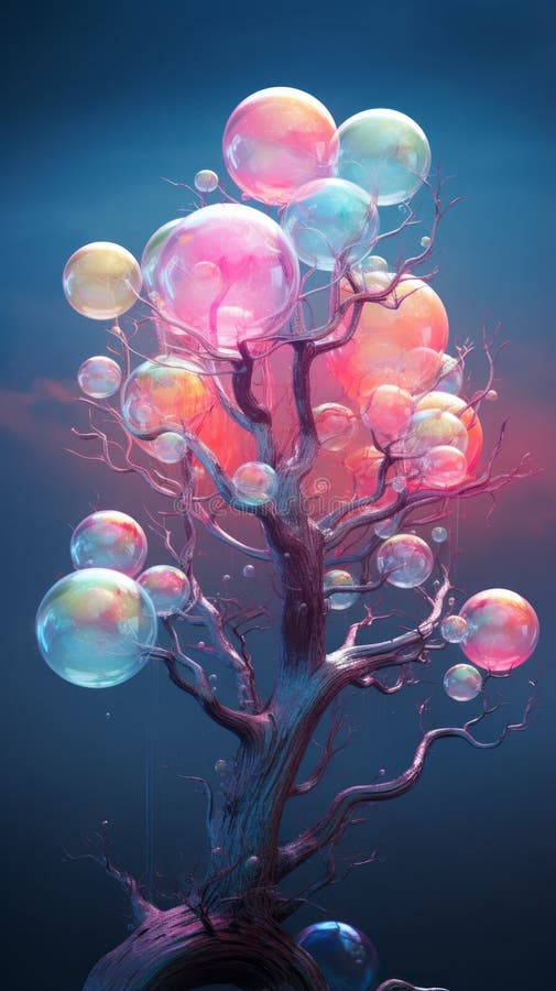 A Tree Filled with Lots of Soap Bubbles Stock Photo - Image of colorful ...