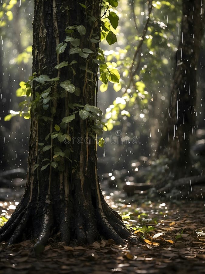 Tree Covered in Vines in the Rain Stock Illustration - Illustration of ...