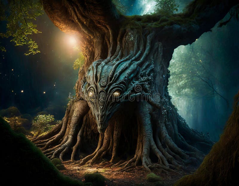 A tree creature stock illustration. Illustration of night - 295956456