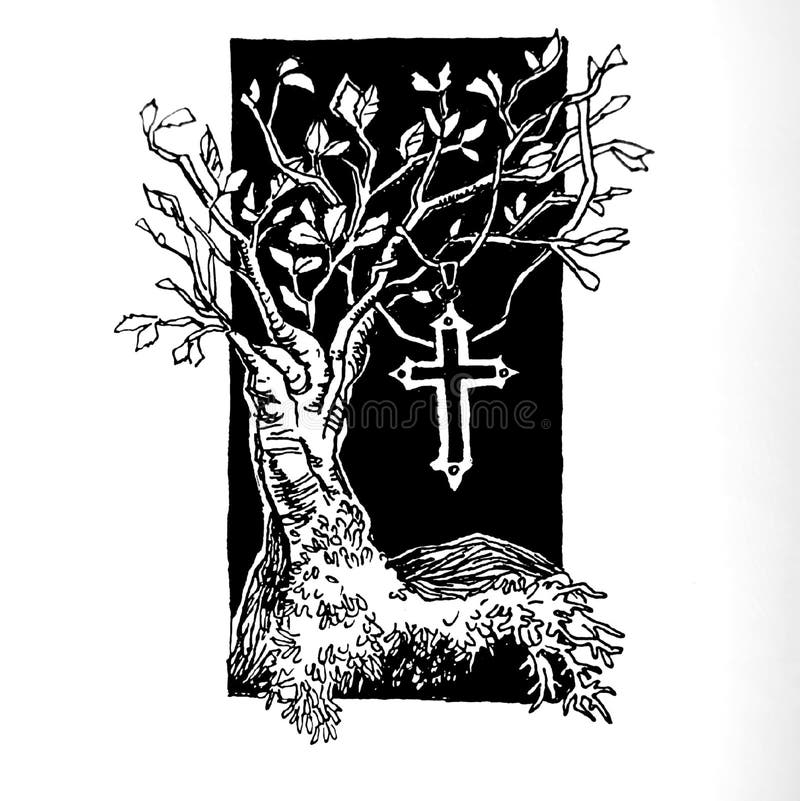 A Tree with a Cross on a Branch Stock Illustration - Illustration of ...