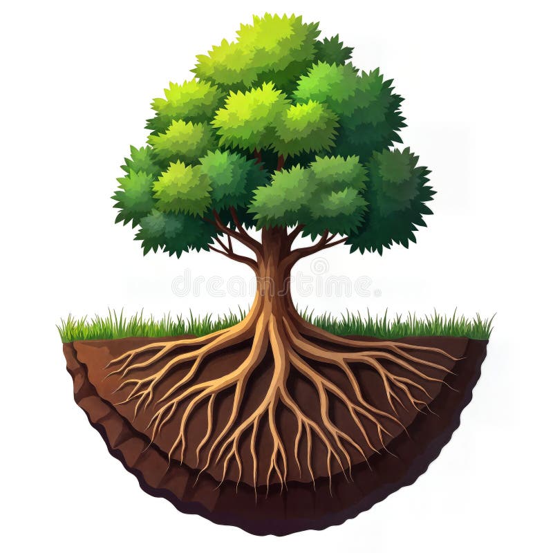 Tree Cross Section with Deep Root System Stock Illustration ...