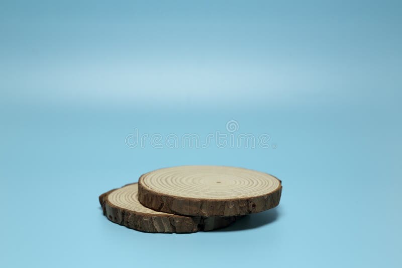 Tree Cross Sections on Blue for Products Stock Photo - Image of blank ...
