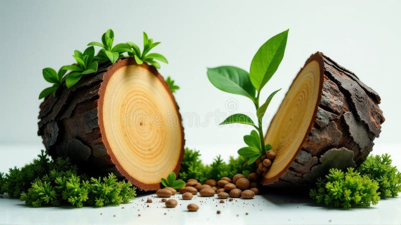 Tree Cross Sections with Green Plants and Soil - Eco-Friendly Concept ...