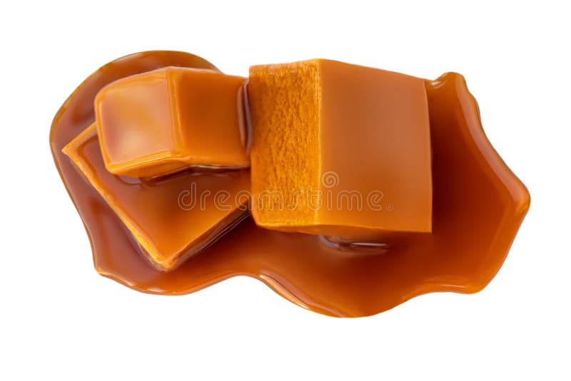 Caramel Isolated on White Background. Caramel Pieces with Flowing ...