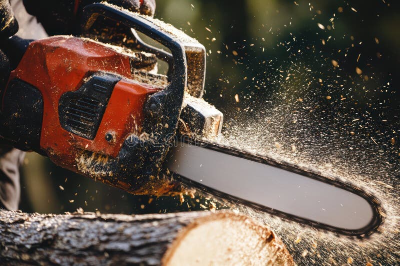 Tree Cutting with Chainsaw in Active Motion Stock Image - Image of ...