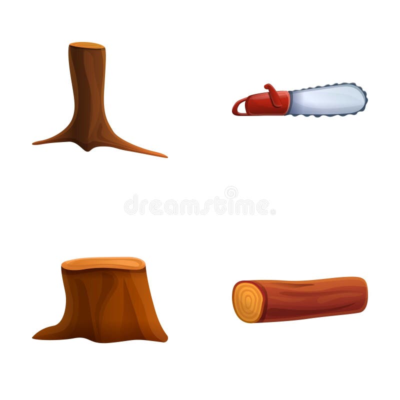 Tree Cutting Icons Set Cartoon Vector. Forest Landscape Devastation ...