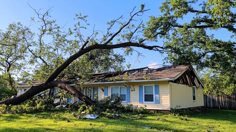 Tree Damage To House after Storm Fallen Tree Roof Damage Stock Image ...