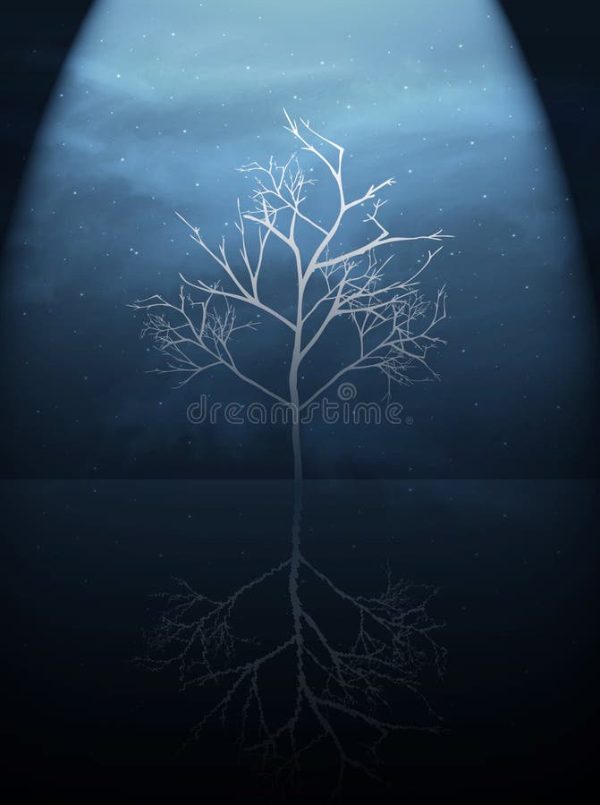 Tree in the dark stock illustration. Illustration of cold - 1410858