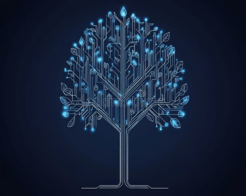 Tree Data Technology Against a Dark Blue Backdrop. Digital Circuit ...