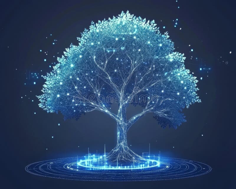 Tree Data Technology on a Blue Dark Background. Digital Circuit Board ...
