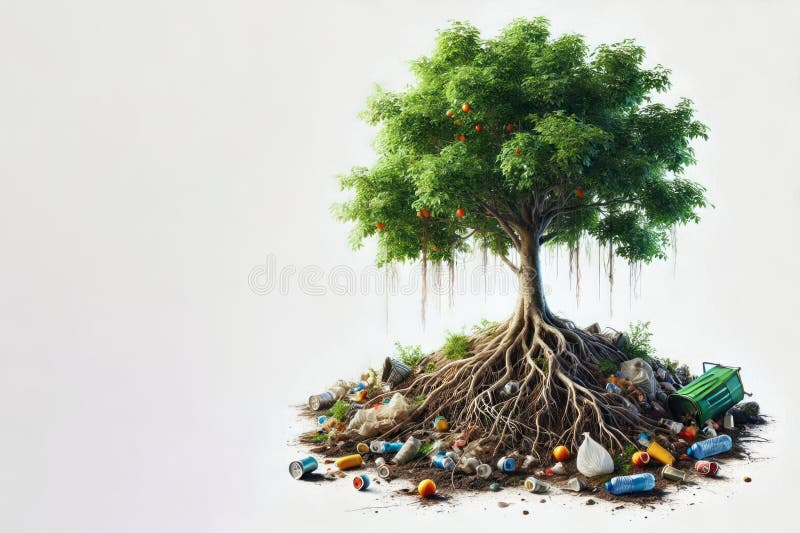 A Tree with Debris Around Its Roots. Space for Text. Stock Image ...