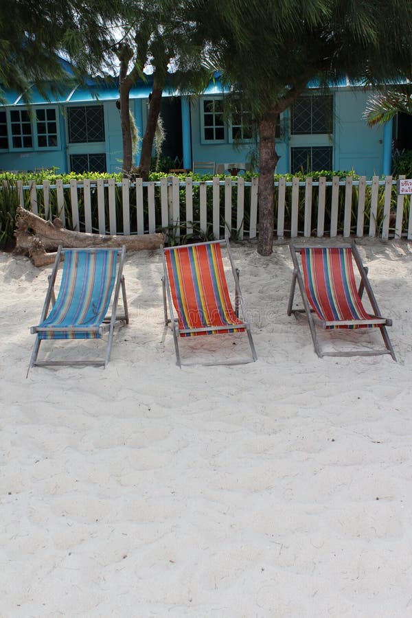 Tree Deck Chairs on the Beach Stock Photo - Image of leisure, furniture ...