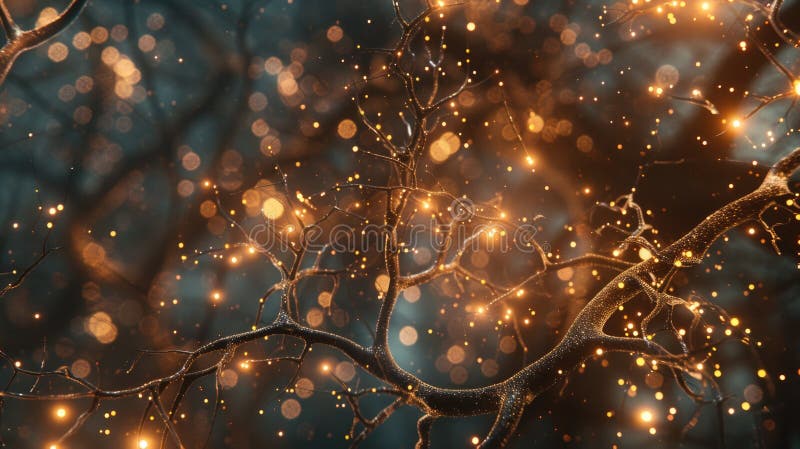 A Tree Decorated with String Lights in the Background, Ideal for Winter ...