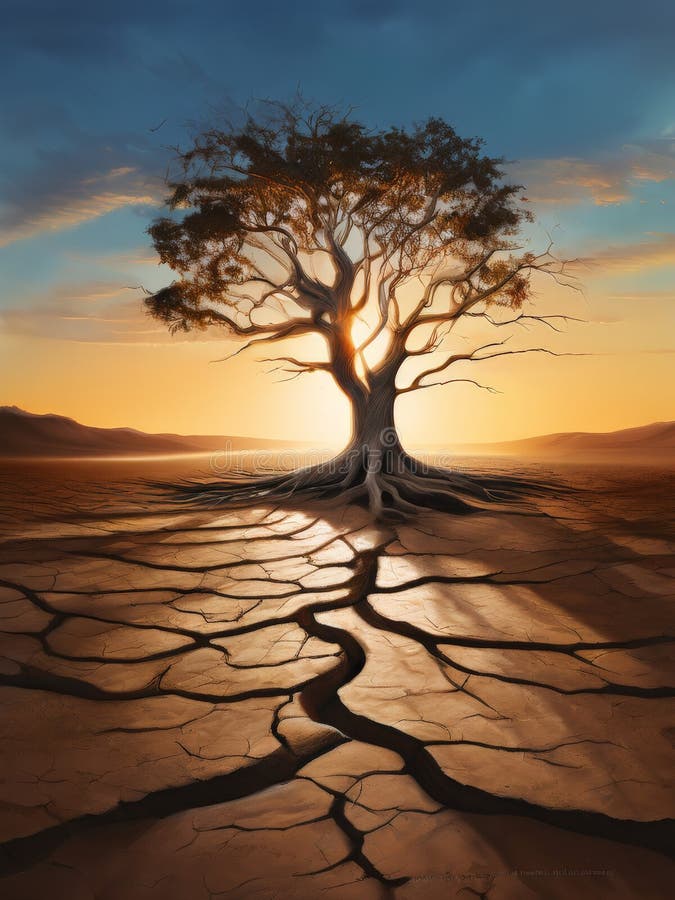 Tree in the desert stock illustration. Illustration of field - 378091724