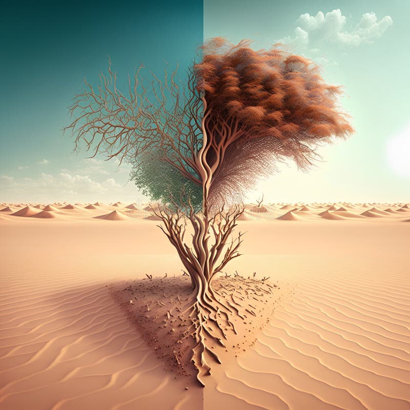 Tree in the Desert. 3D Render. Conceptual Image Stock Illustration ...
