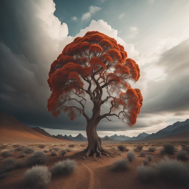 Tree in the Desert, Generative Ai Stock Illustration - Illustration of ...