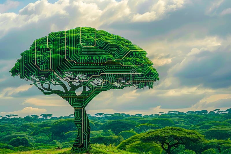 A Tree Designed with Circuit Patterns Illustrates the Integration of ...