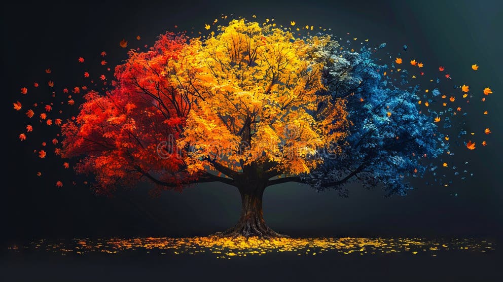 A Tree with Different Colors in the Leaves Stock Image - Image of floor ...