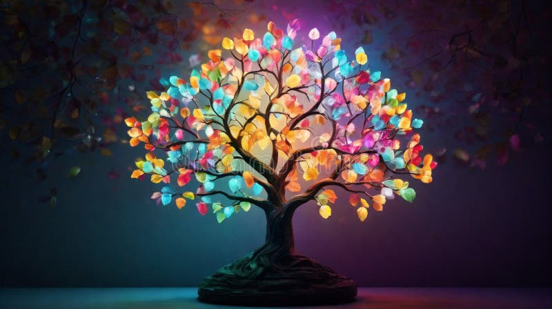 A Tree with Different Colour Leaves and Lighting Representing ...
