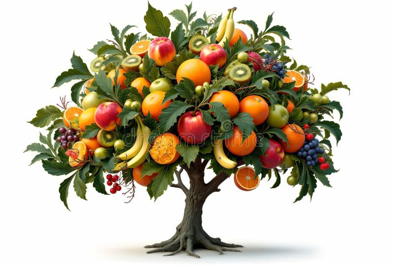 Tree with Different Fruits Isolated on White Background Stock Image ...