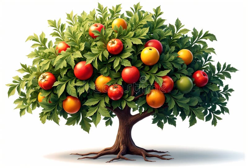 Tree with Different Fruits Isolated on White Background Stock Image ...