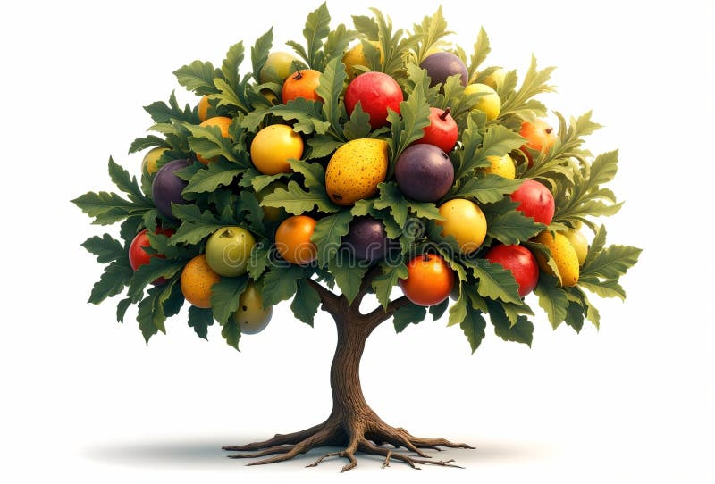 Tree with Different Fruits Isolated on White Background Stock Image ...