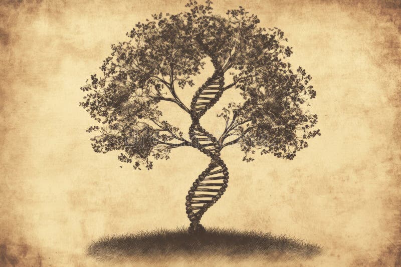 Tree with DNA Spiral Illustrates the Connection between Nature and ...