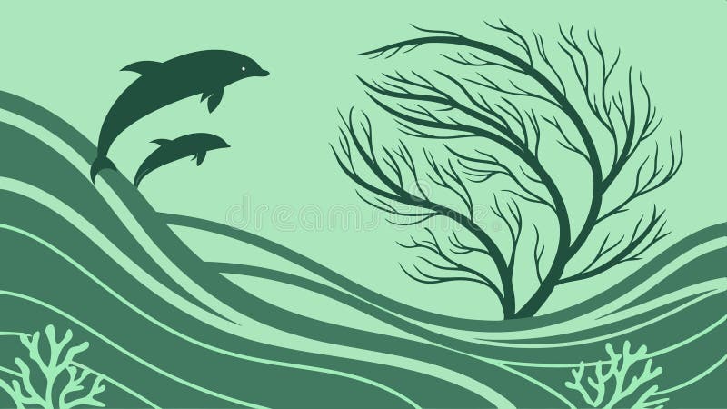 Tree and Dolphins Illustration, Nature Connection and Wildlife Harmony ...