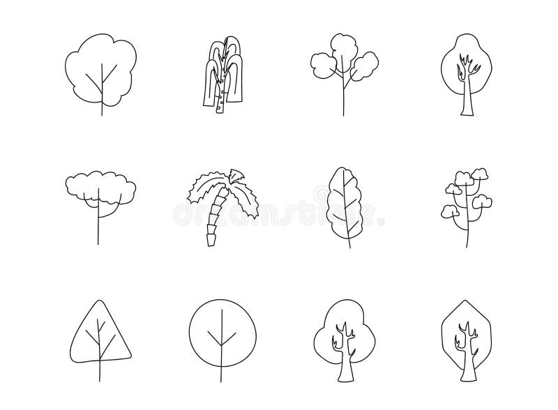 Tree Doodles Isolated on White. Stock Vector - Illustration of plant ...