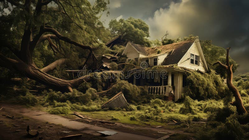 Tree down trees stock photo. Image of roof, disaster - 328715966