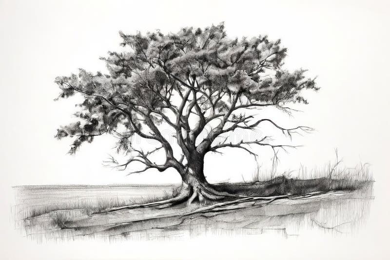 Tree Drawing with Hatching and Cross Hatchinghatching and Cross Stock ...