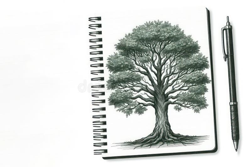 A Tree Drawn on a Notebook. Space for Text. Stock Photo - Image of ...