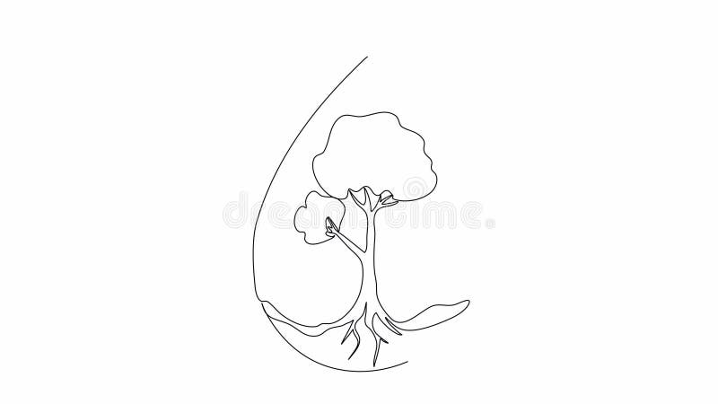 Tree in a Drop of Water. One Line Drawing Animation with Alpha Channel ...