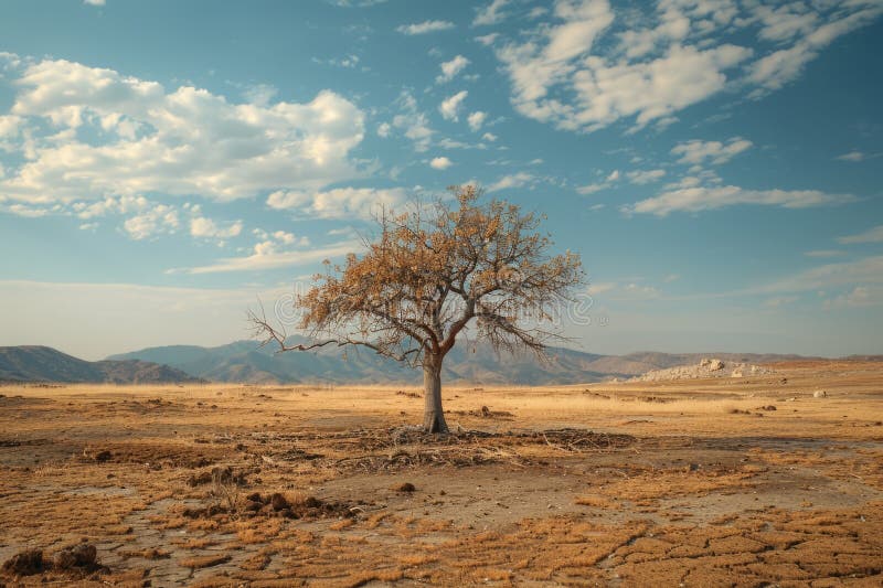 Tree in Dry Desert, Global Warming Stock Image - Image of sunny, alone ...