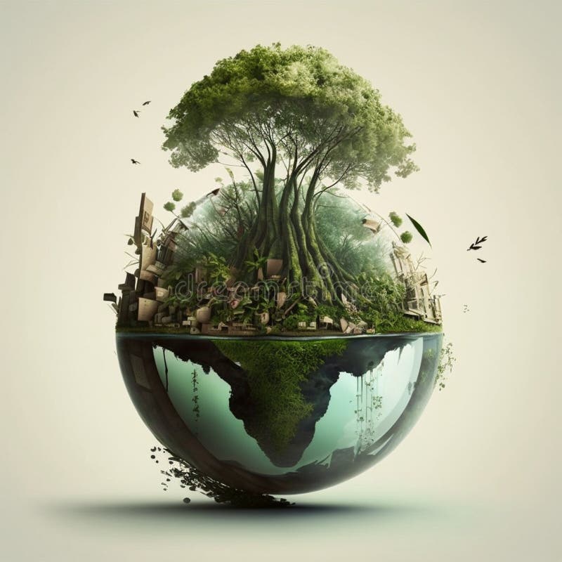 Tree on the Globe Tree on the Earth Stock Illustration - Illustration ...