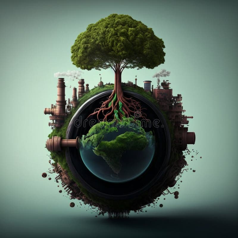 Tree on the Earth Tree on the Planet Tree with Earth Stock Illustration ...