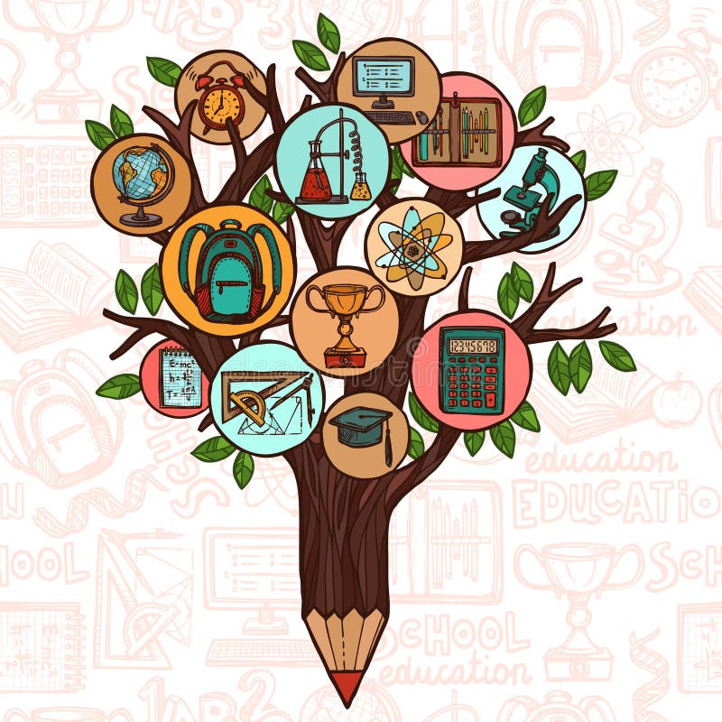 Tree with education icons stock vector. Illustration of apple - 44438170