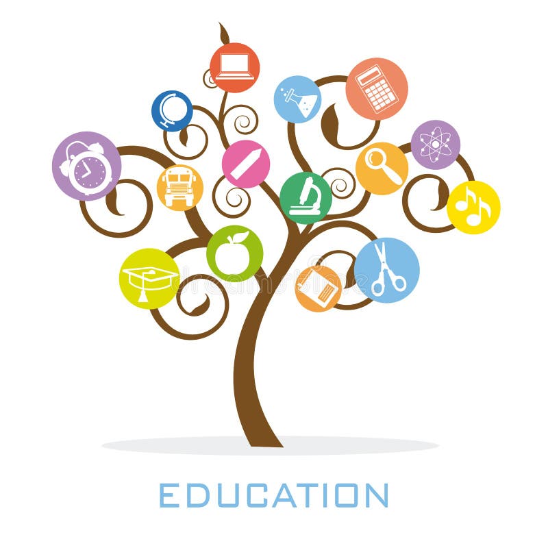 Tree with education icons stock vector. Illustration of internet - 90798120