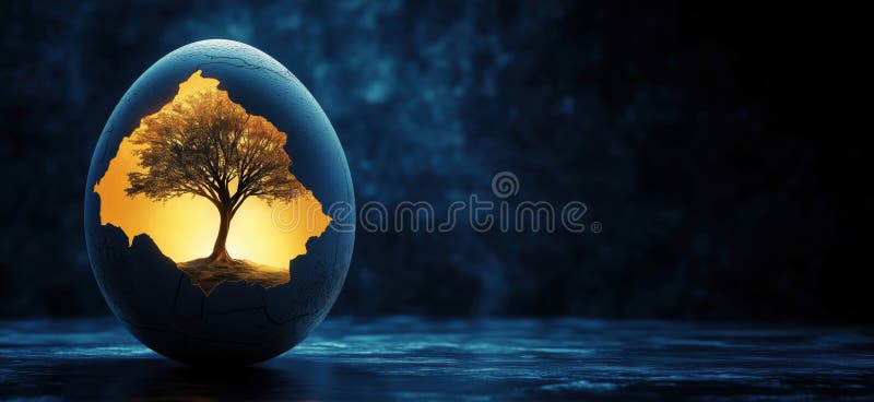 Tree Emerging from Cracked Egg, Symbolizing New Beginnings and Growth ...