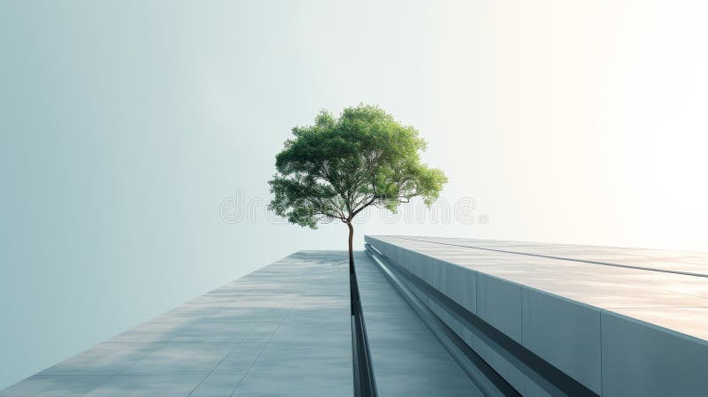 Tree Emerging from Sleek Modern Architectural Facade Stock Photo ...