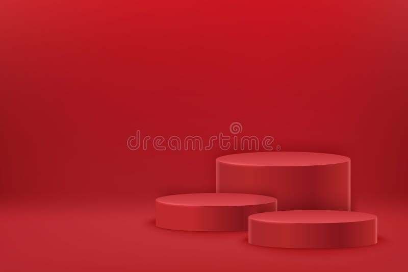 Tree Empty Red Round Podiums. Award Ceremony Concept. Abstract Scene ...