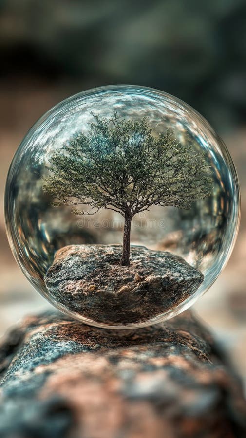 Tree Encapsulated in a Glass Sphere on a Rocky Surface, Nature ...