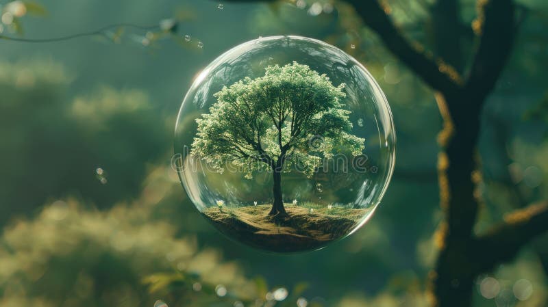 A Tree Encapsulated in a Transparent Bubble Suspended in a Forest Stock ...