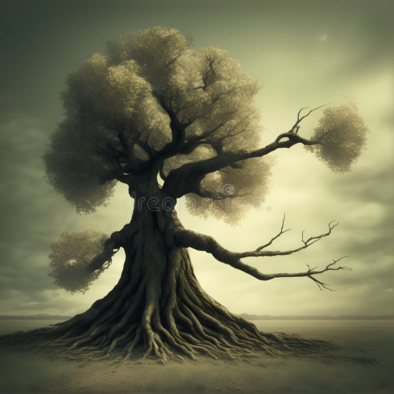 Tree at End of Time, Generative AI Illustration Stock Illustration ...