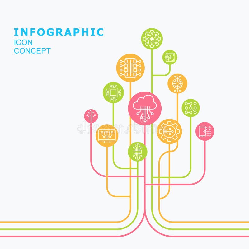 Tree of Engineering Technologes and Electric Connection Icons Concept ...