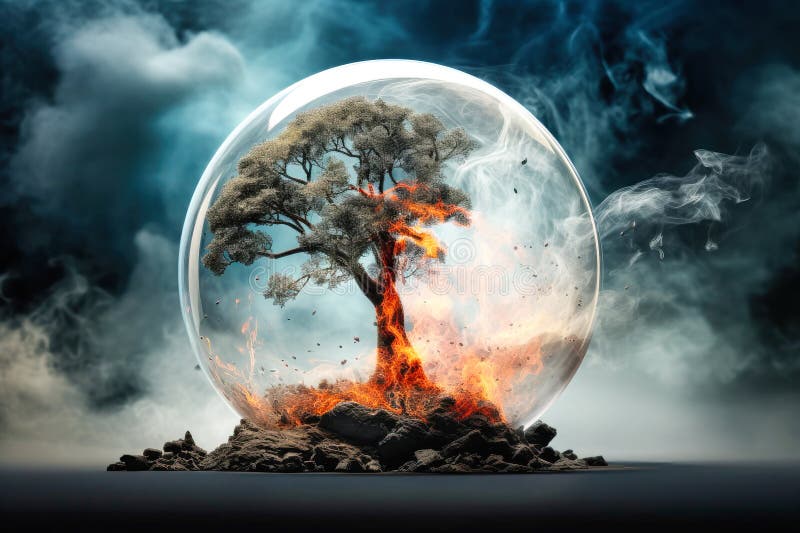 A Tree Engulfed in Flames is Trapped within a Sphere of Smoke and Ash ...