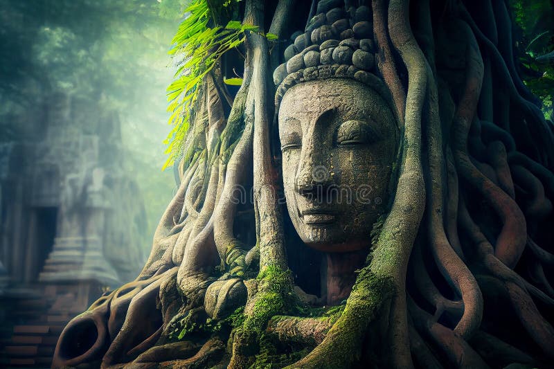 A Tree Entangled with Vines and the Face of the Ancient God of Mayan ...