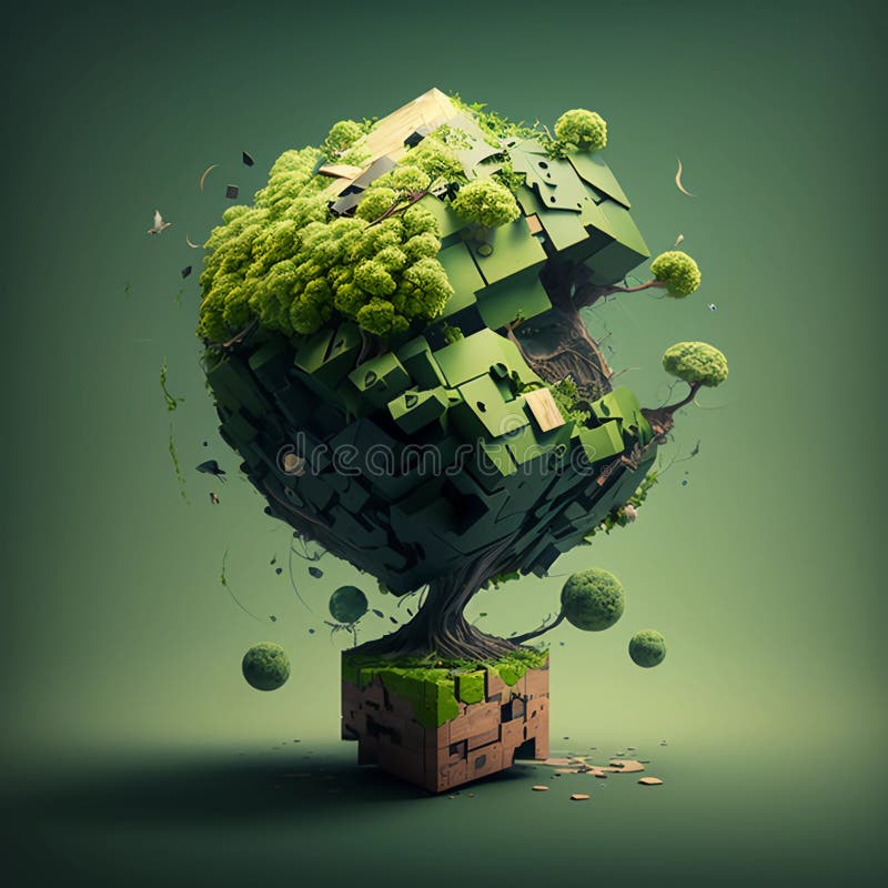 Tree Environment with Blocky Art Stock Photo - Image of plant, modern ...