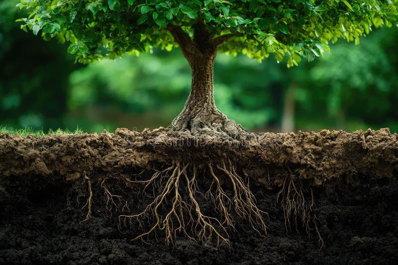 Tree with Exposed Roots and Lush Green Foliage in Natural Earth ...