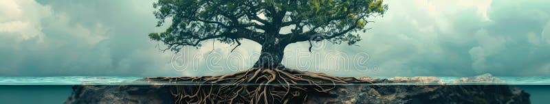 Tree with Exposed Roots in Water Stock Illustration - Illustration of ...
